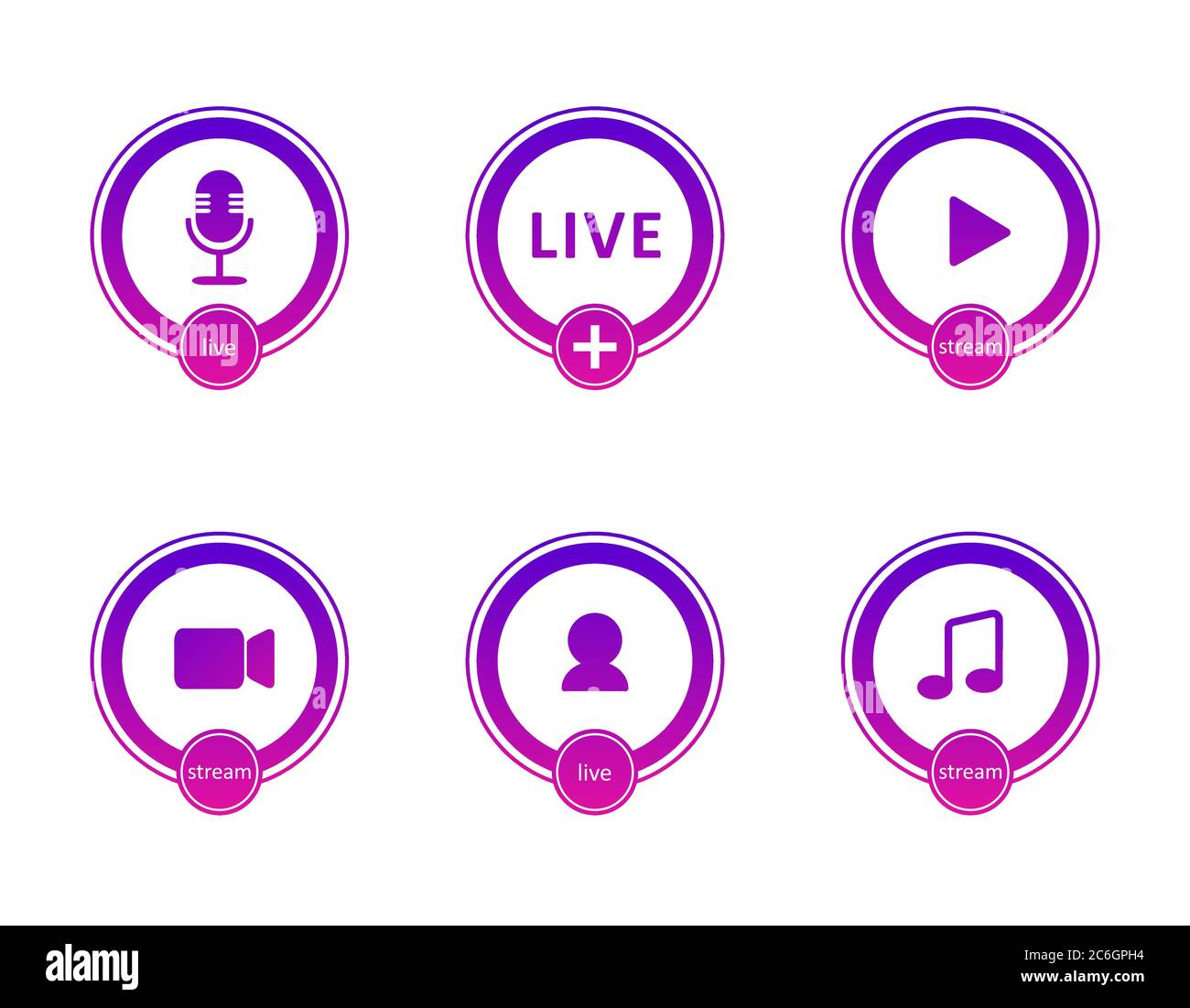 Set of live streaming icons. Gradient symbols and buttons of live ...