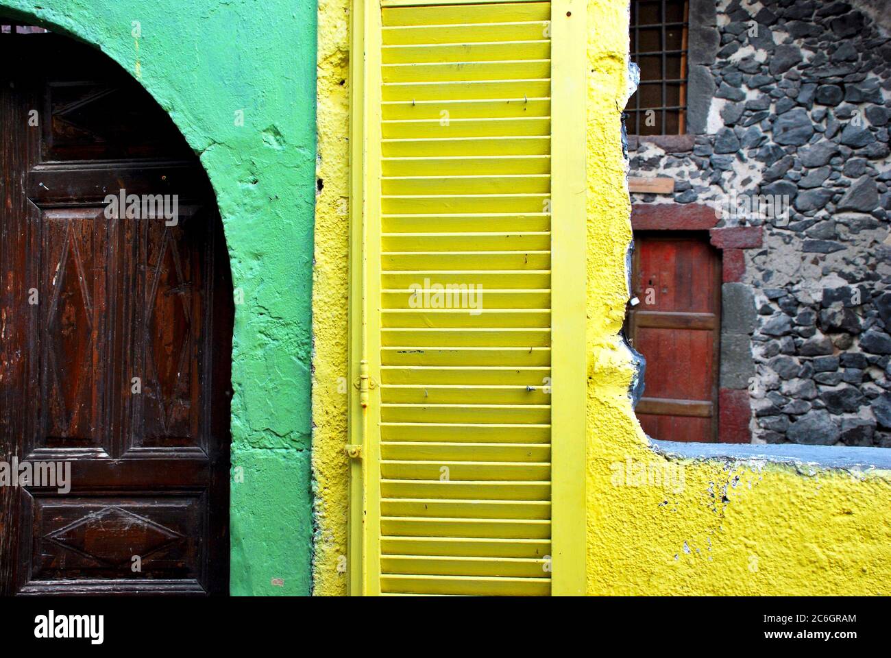Colorful old building in Fira in Santorini Island, Greece Stock Photo ...