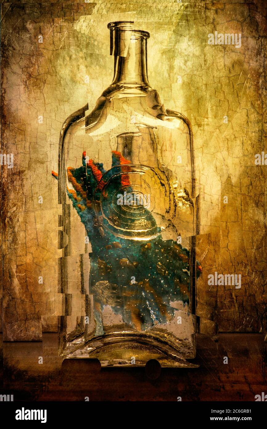 Abstract still life with a transparent glass bottle Stock Photo - Alamy