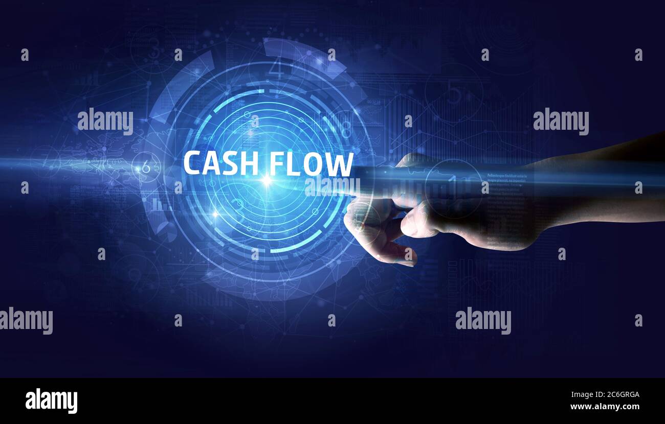 Hand touching CASH FLOW button, modern business technology concept ...