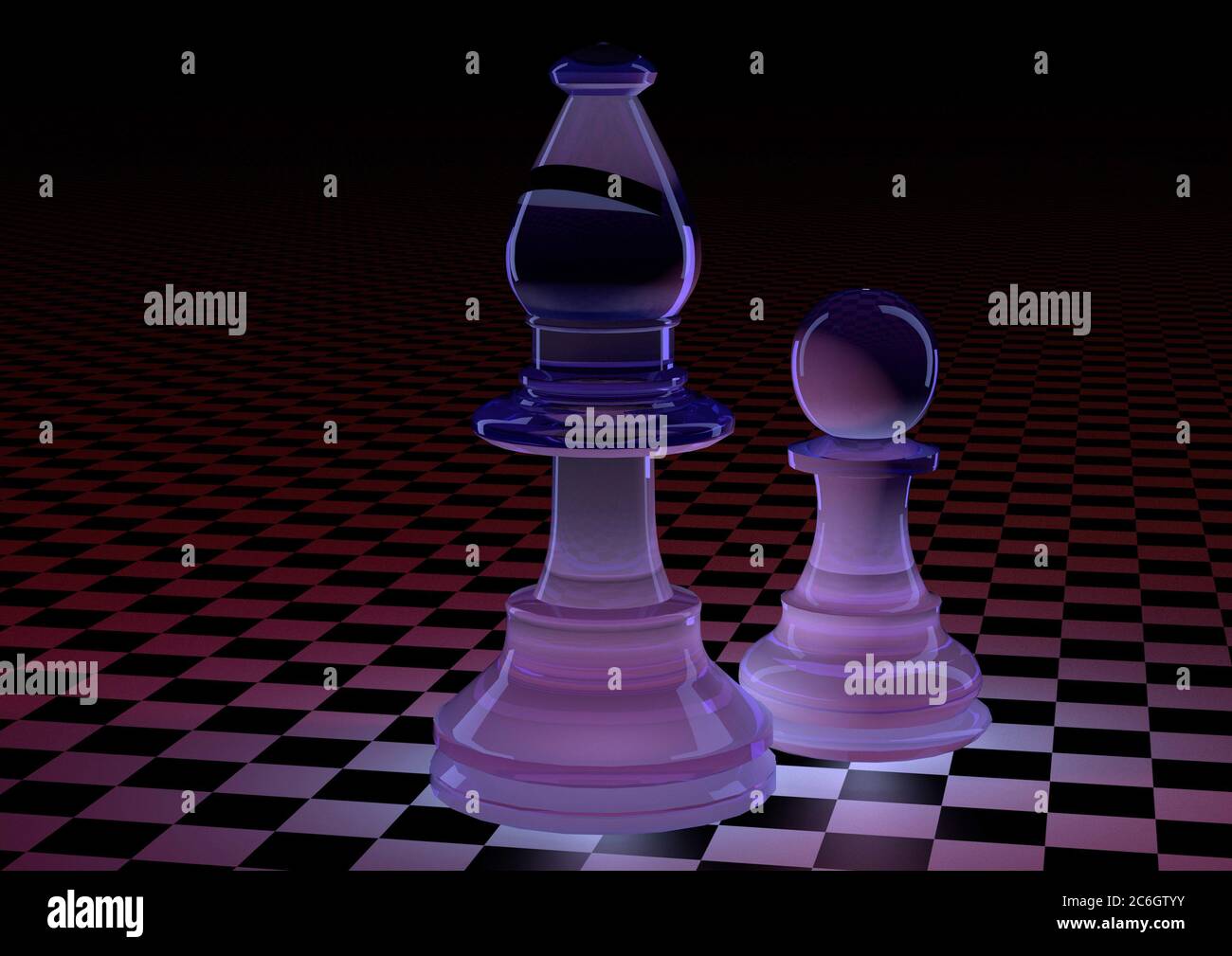 3D illustration. Chess piece pawn and elephant of glass on the Board in ...