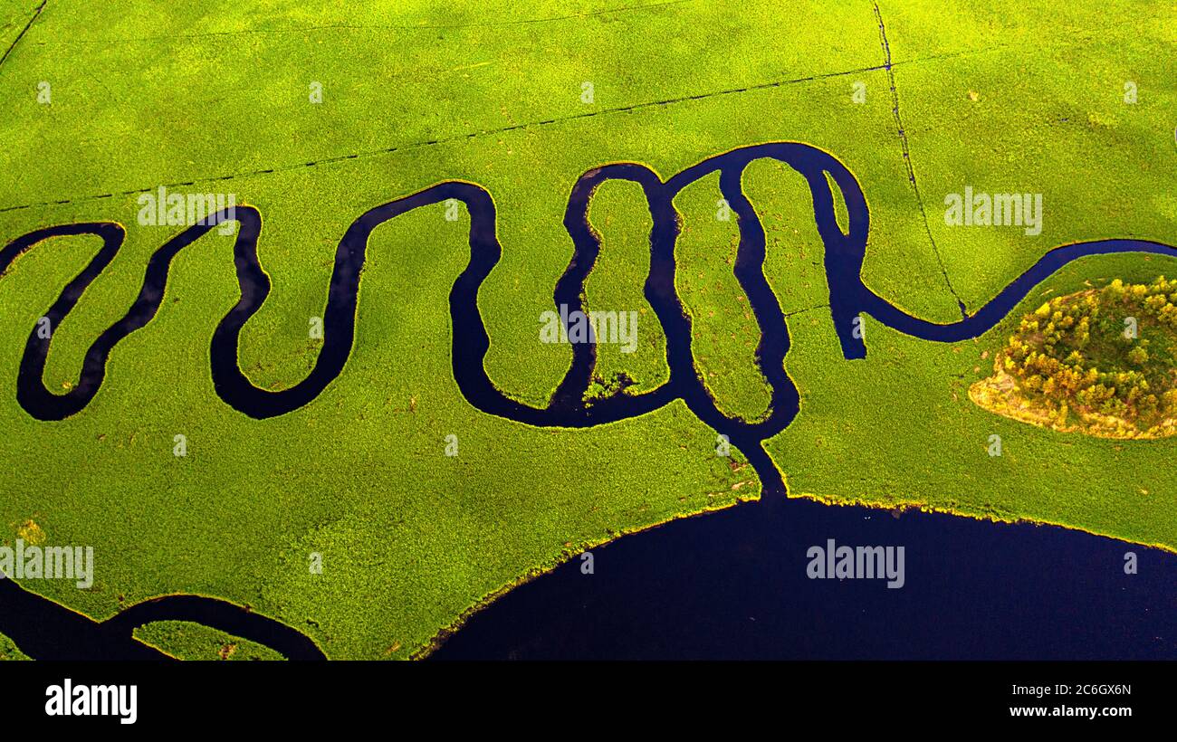 Aerial view of the wetland in Zhalong Nature Reserve in Qiqihar city ...
