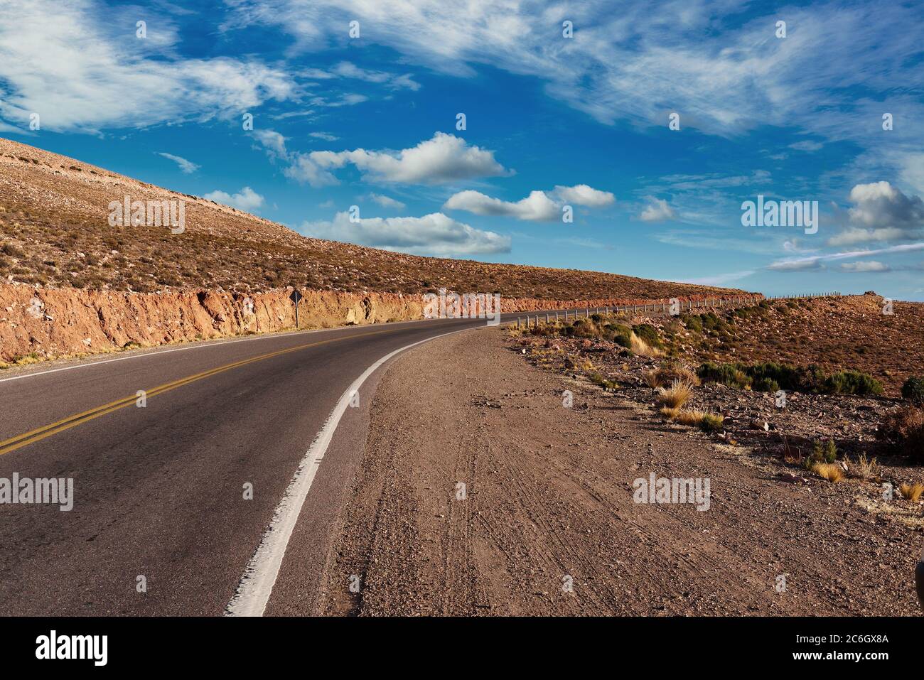 Cinematic road landscape. Humahuaca valley, Altiplano, Argentina. Misty ...