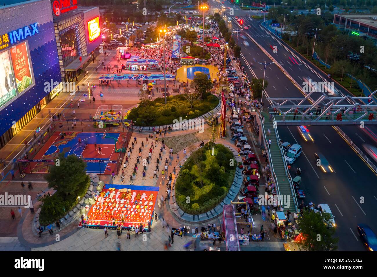 Aerial view of a night market at a Wanda Plaza in Binzhou city, east ...