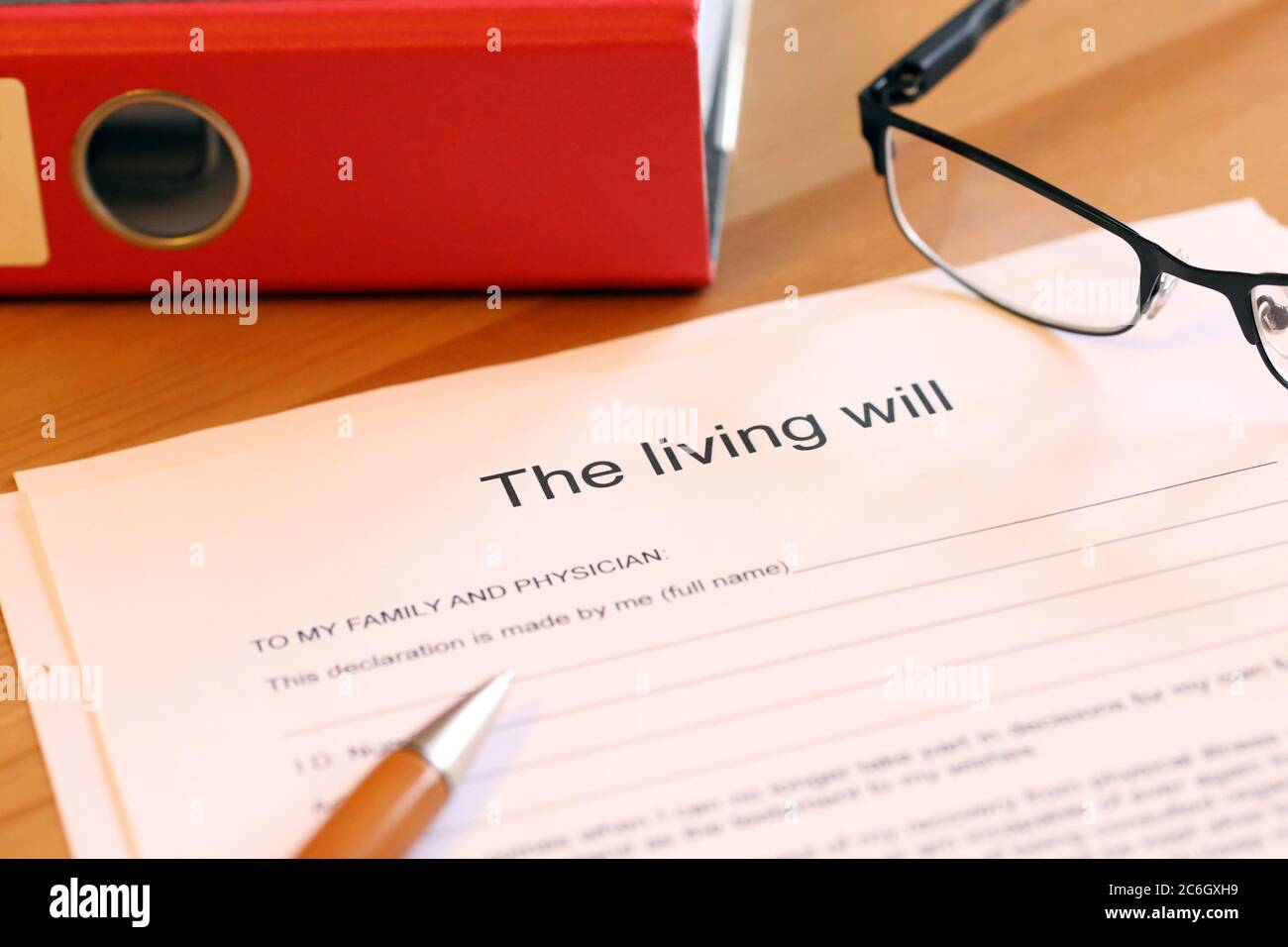 Symbol image: Blank form of the living will on a desk Stock Photo - Alamy