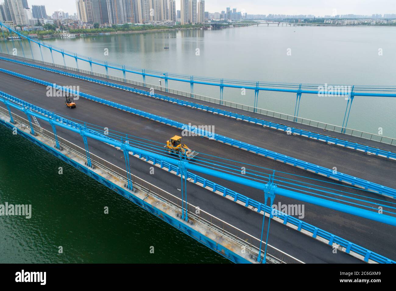 Aerial Photos show the construction site of Fengchu suspension bridge ...