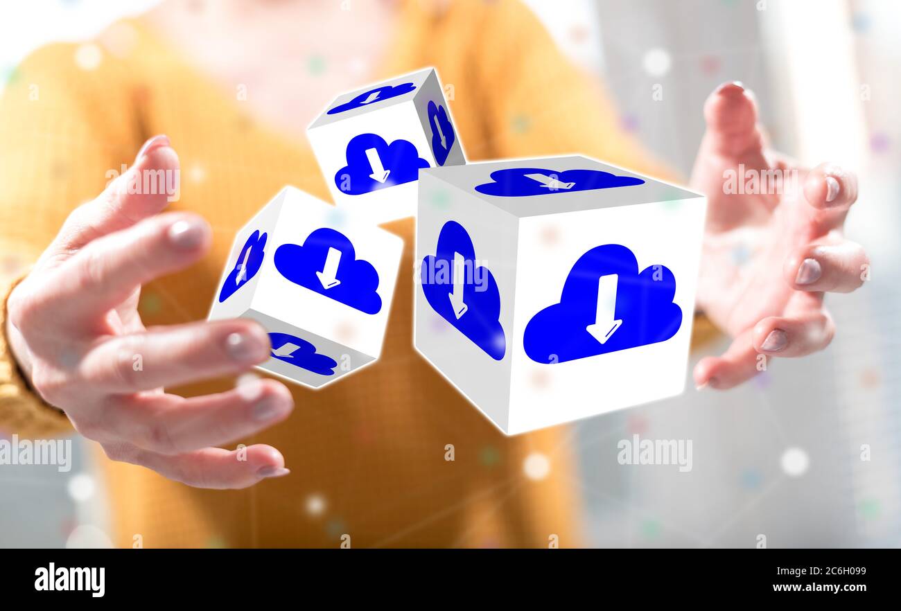 Data download concept between hands of a woman in background Stock ...