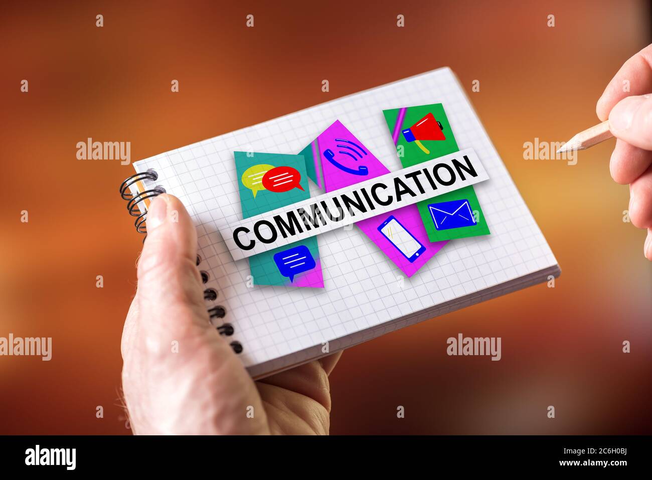 Hand drawing communication concept on a notepad Stock Photo - Alamy
