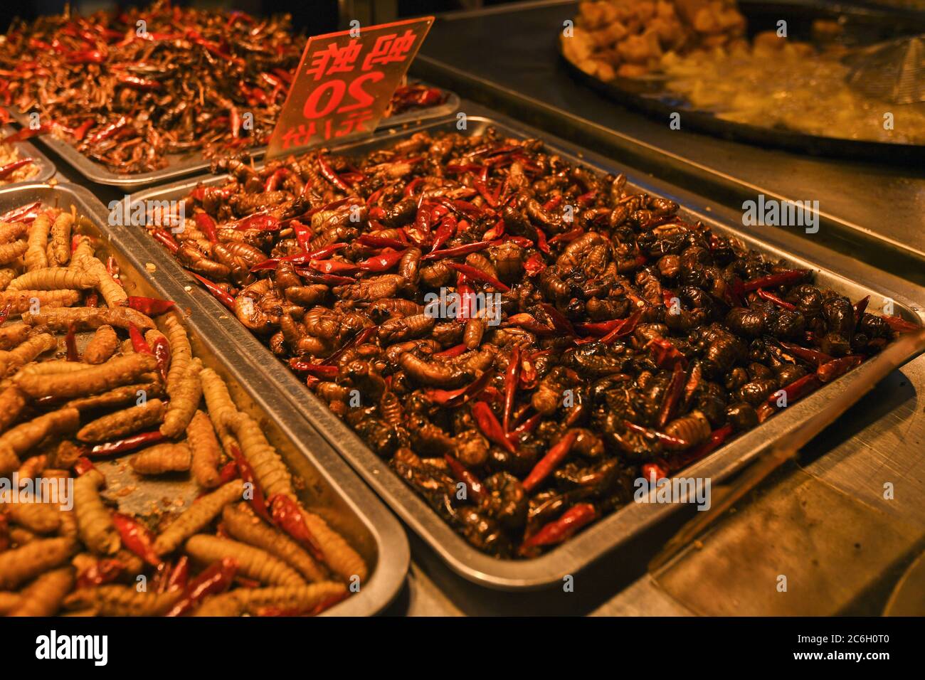 Deep fried insects are sold at a night market in Nanning city, south ...