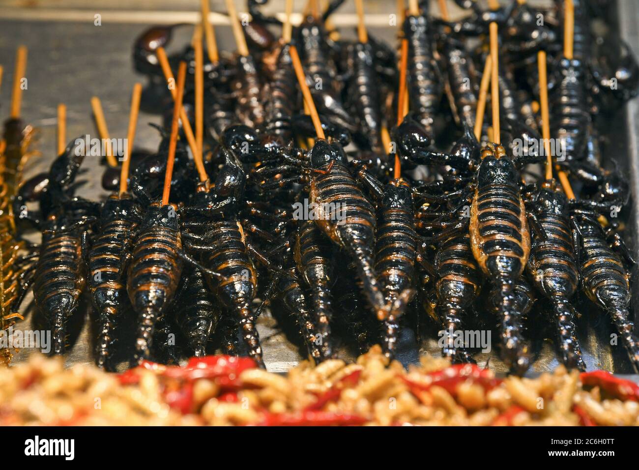 Deep fried insects are sold at a night market in Nanning city, south ...