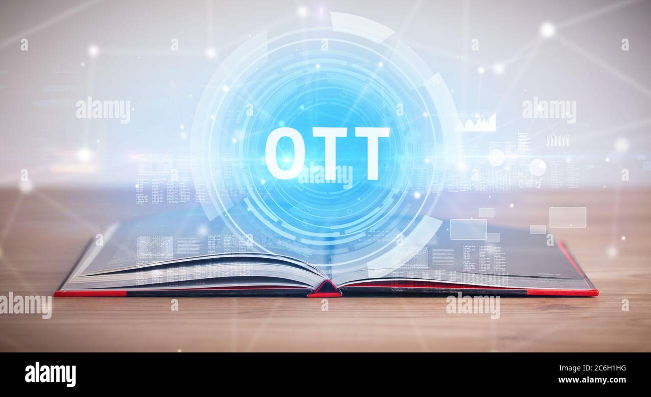 Open book with OTT abbreviation, modern technology concept Stock Photo ...