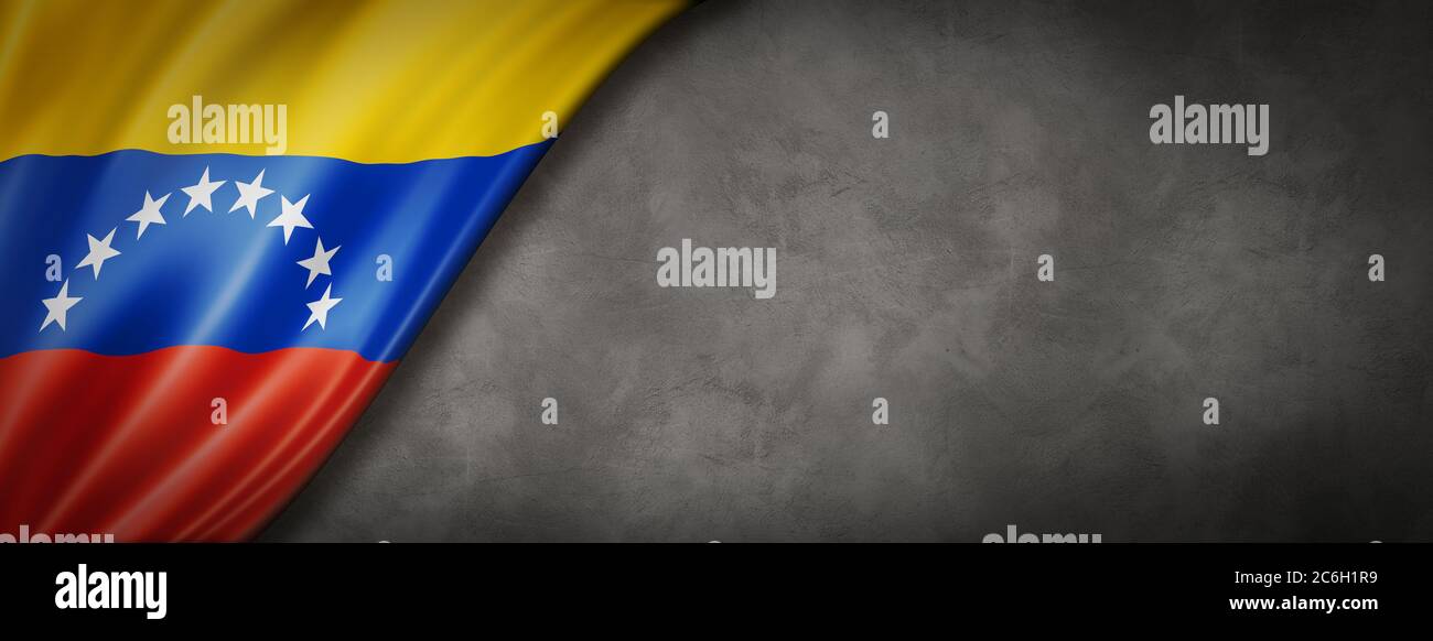 Venezuela flag on concrete wall. Horizontal panoramic banner. 3D ...
