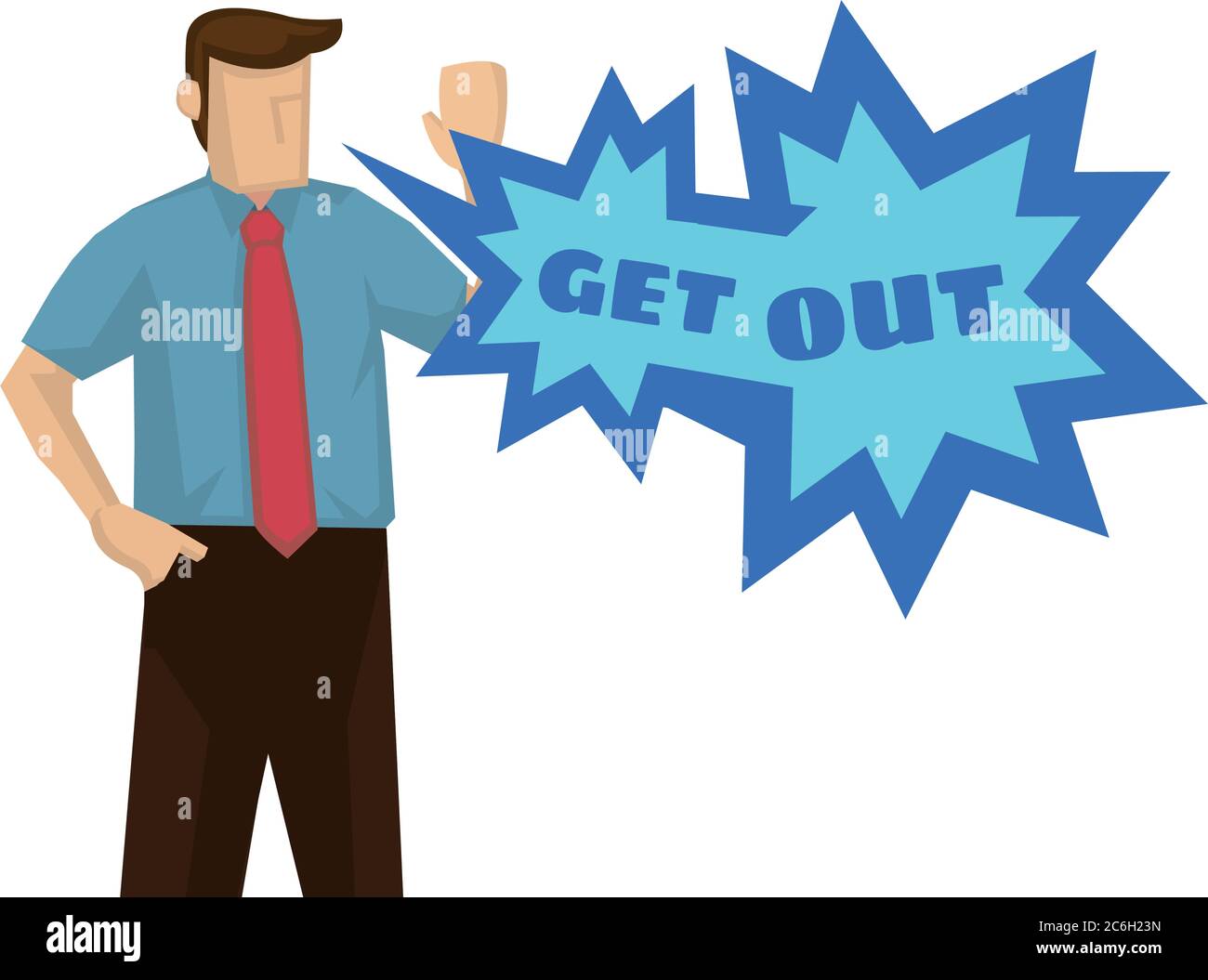 Emotional angry businessman with a speech bubble of get out. Concept of ...