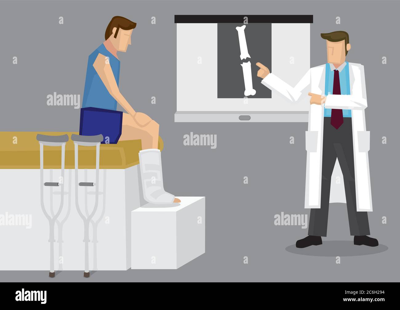 Orthopedic specialist explaining X-ray film with broken bone to patient ...