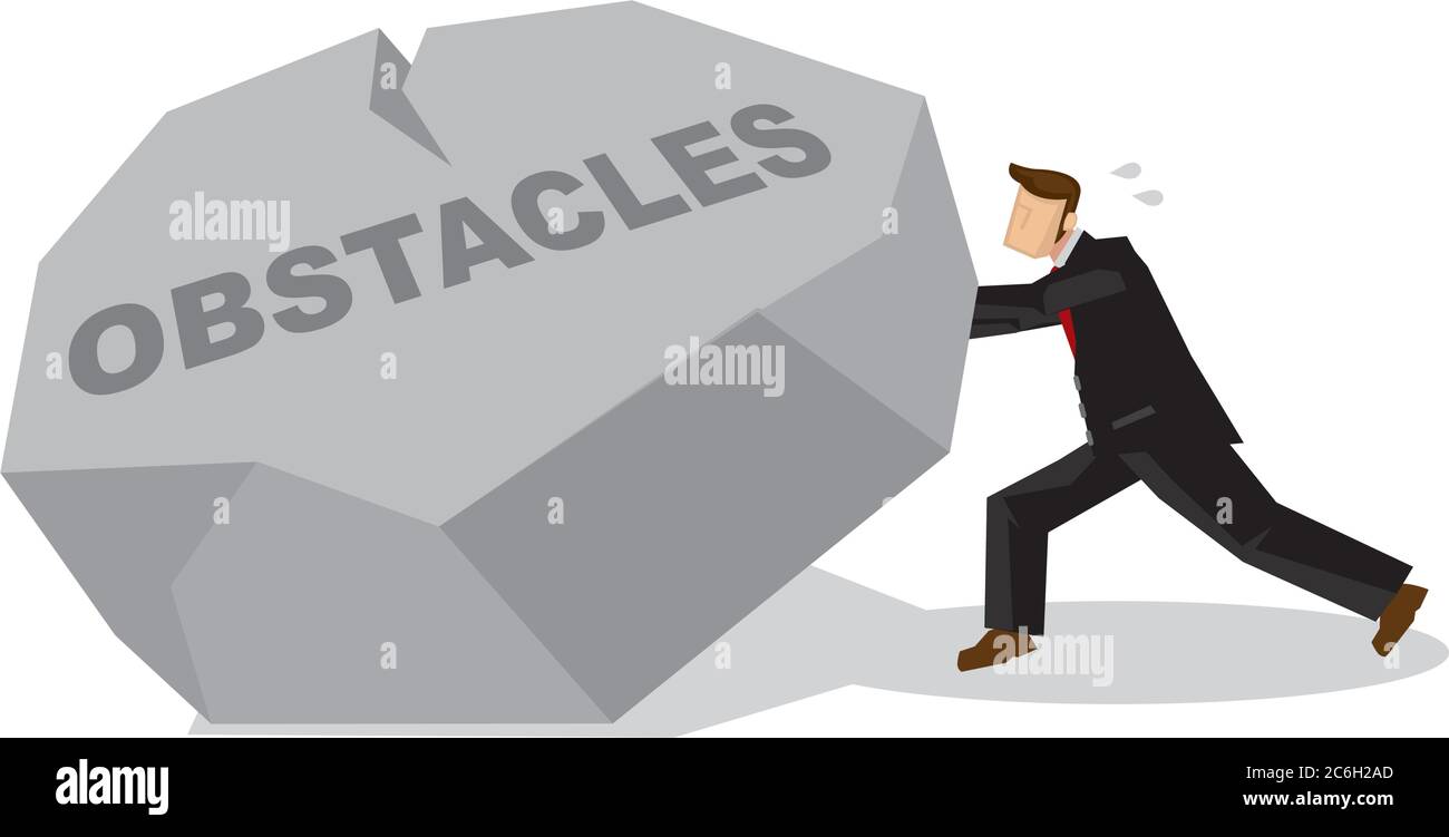 Illustration of a businessman lifting a giant rock. Metaphor concept of ...