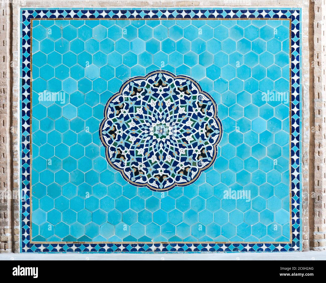 Decoration in the entrance hall of Shia Jame Mosque of Yazd. There are ...