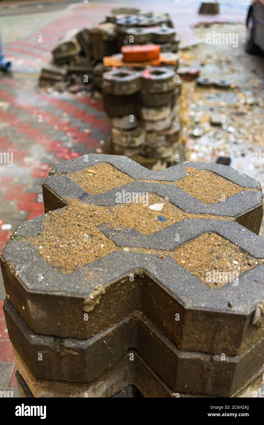 Materials and equipment isolated for construction at building site ...