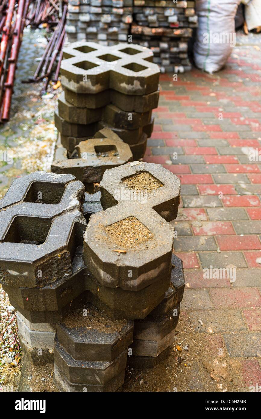 Materials and equipment isolated for construction at building site ...