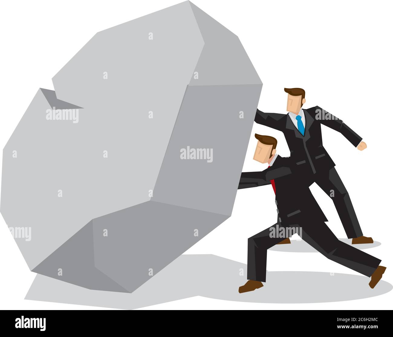 Illustration of two businessmen lifting a giant rocktogether. Metaphor ...