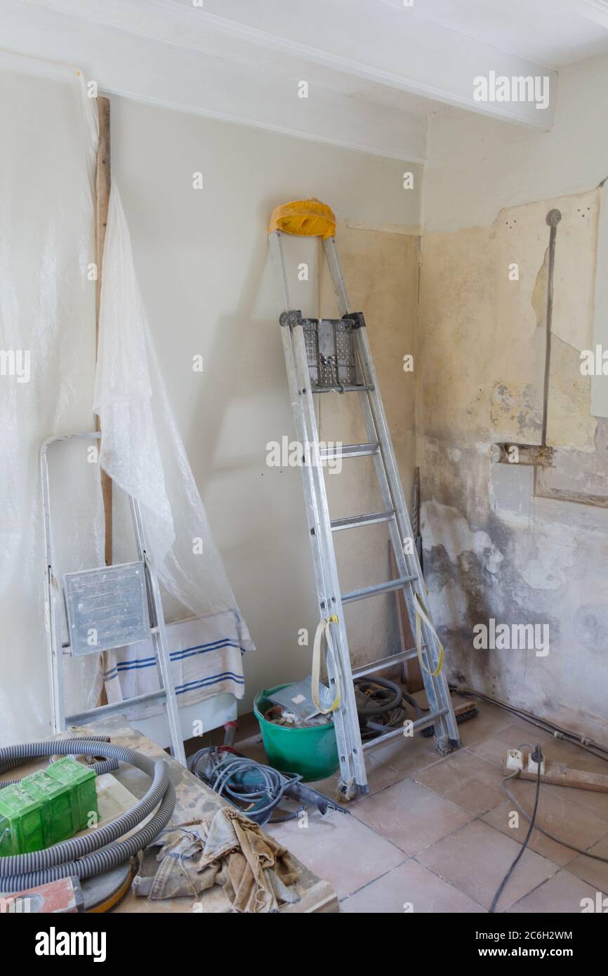 Construction works in progress in the kitchen of an house Stock Photo ...