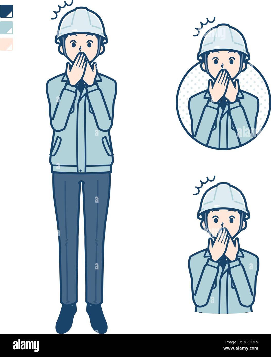 A Man wearing workwear with surprised images. It's vector art so it's ...