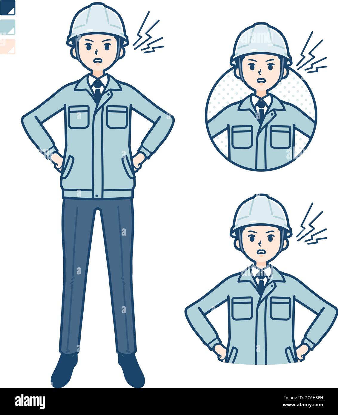A Man wearing workwear with anger images. It's vector art so it's easy ...