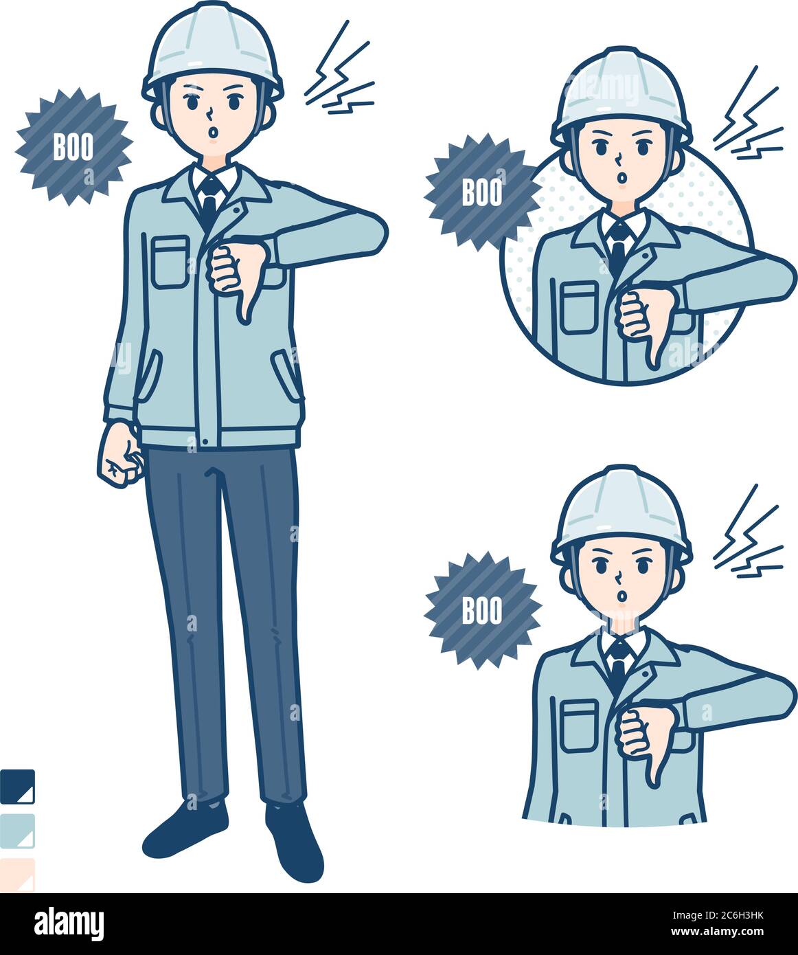 A Man wearing workwear with Booing images. It's vector art so it's easy ...