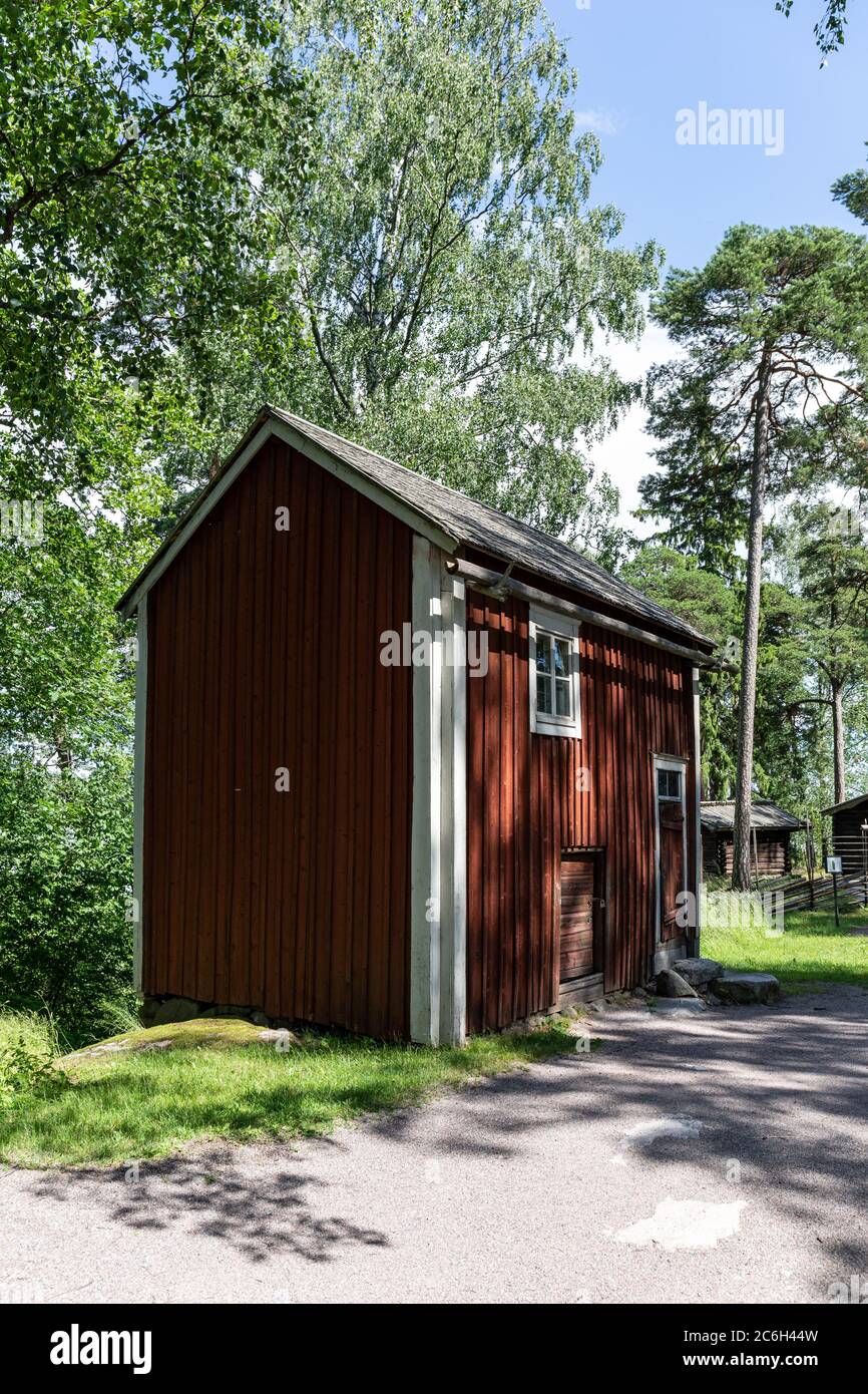 Old rec ocher church stable from Central Ostrobotnia in Seurasaari Open ...
