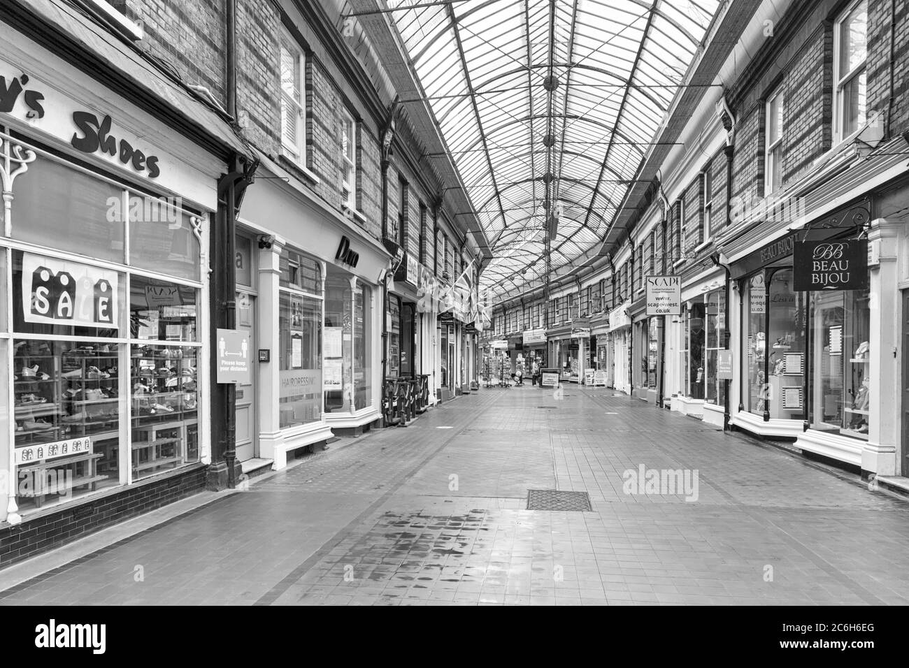 Westbourne arcade with shops with easing of Coronavirus Covid-19 ...