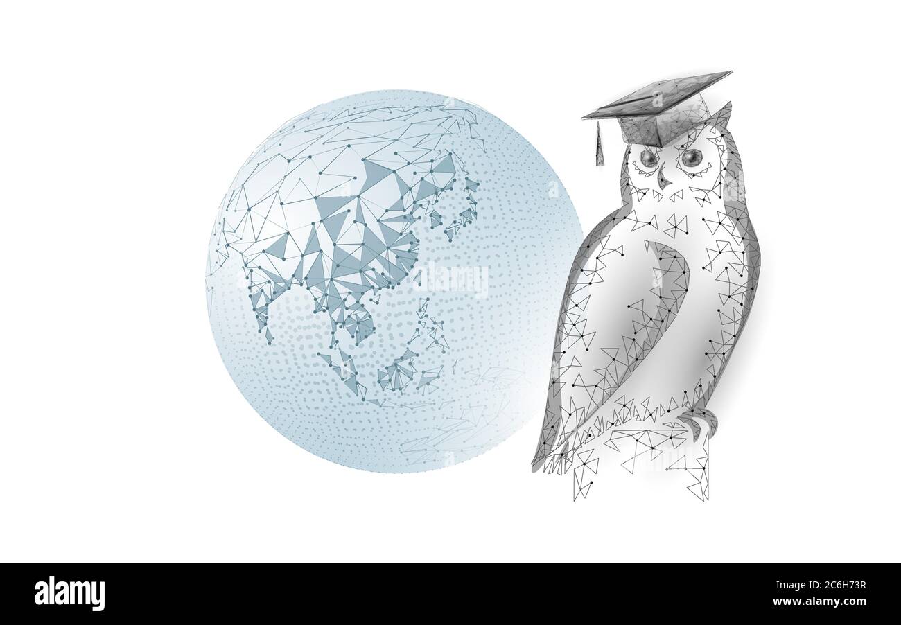 Owl bird symbol of wise education. E-learning distance concept ...