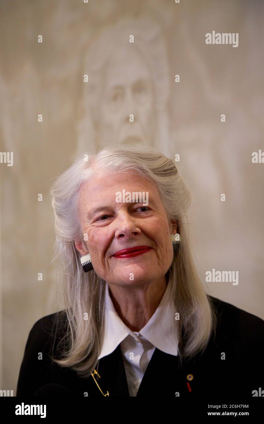 Penelope Seidler speaks to the media in front of the 2014 Archibald ...