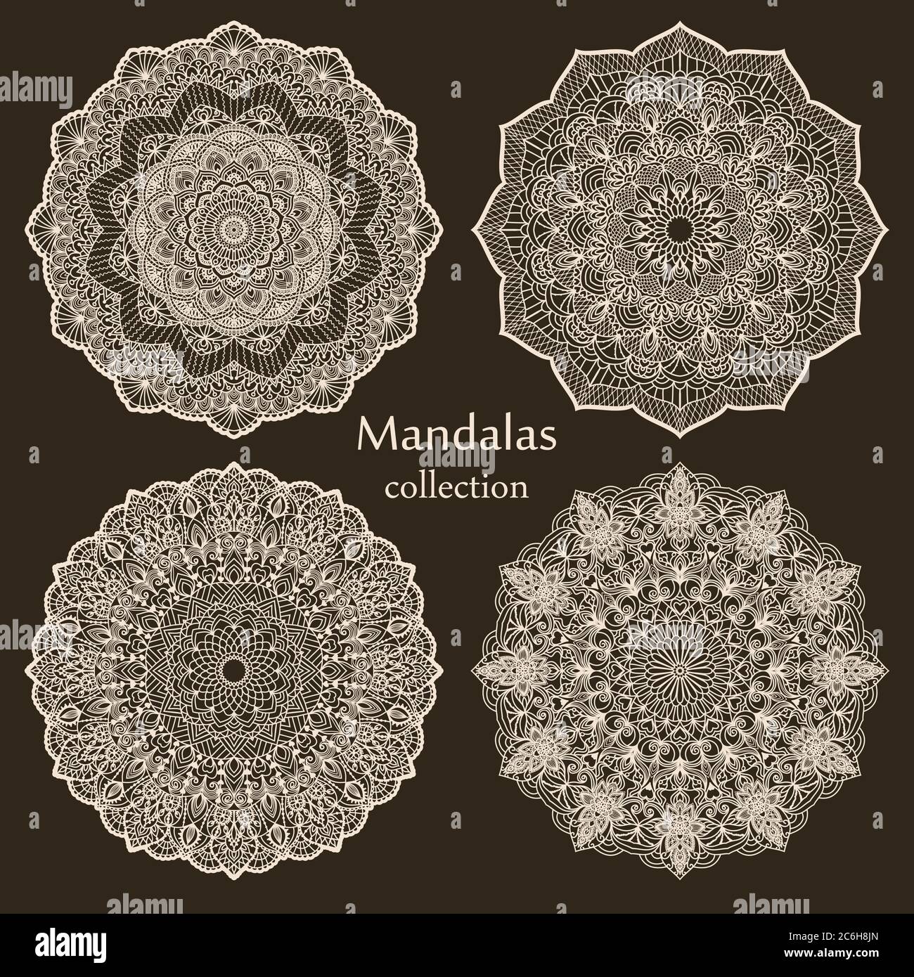 Set of abstract design element. Round mandalas in vector. Graphic ...