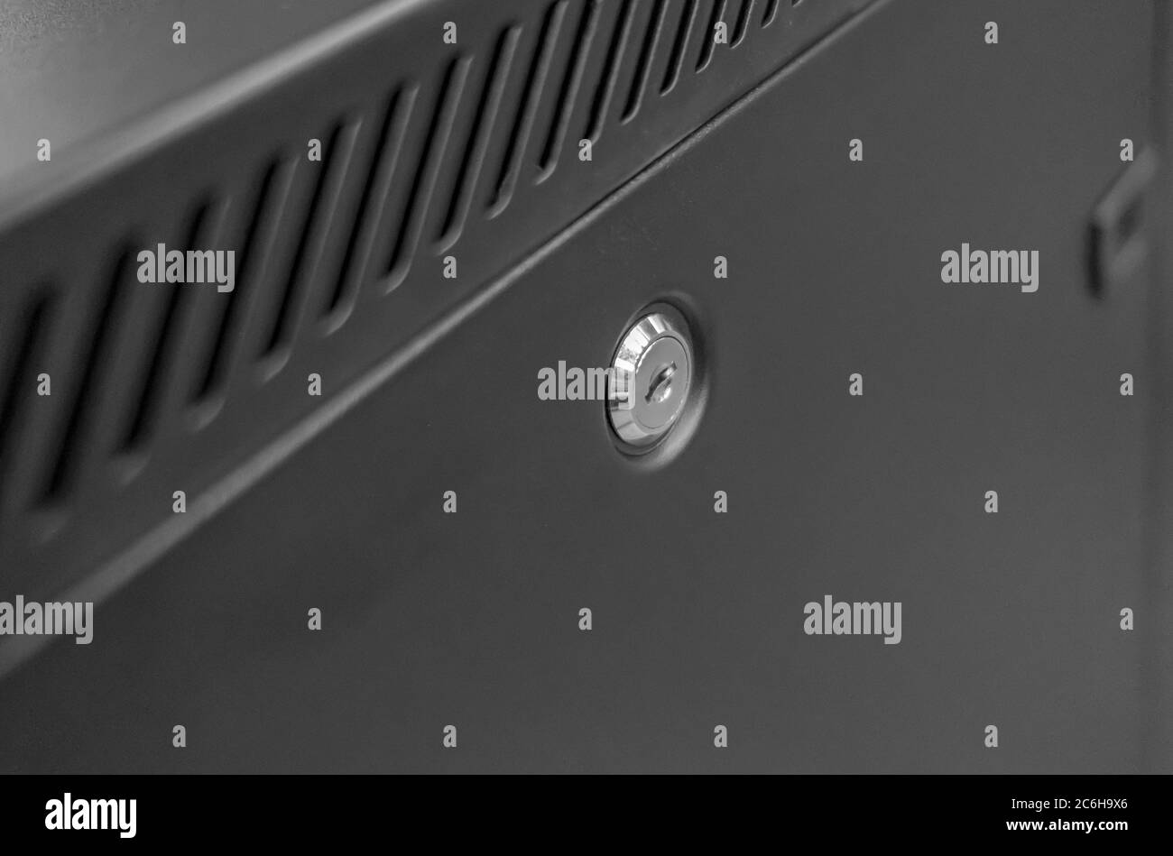 Vertical view of a large server cabinet seen within a production ...