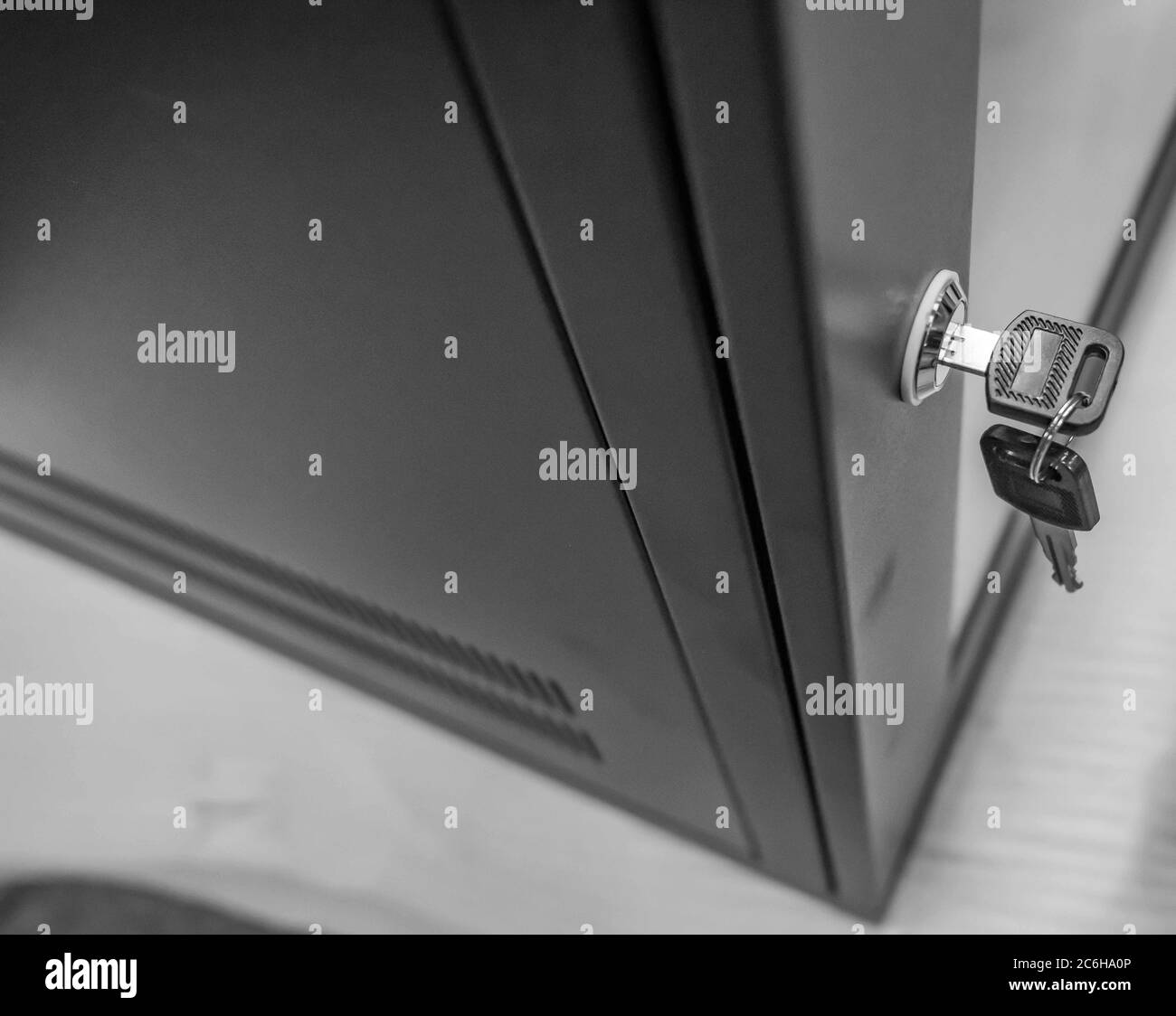 Vertical view of a large server cabinet seen within a production ...