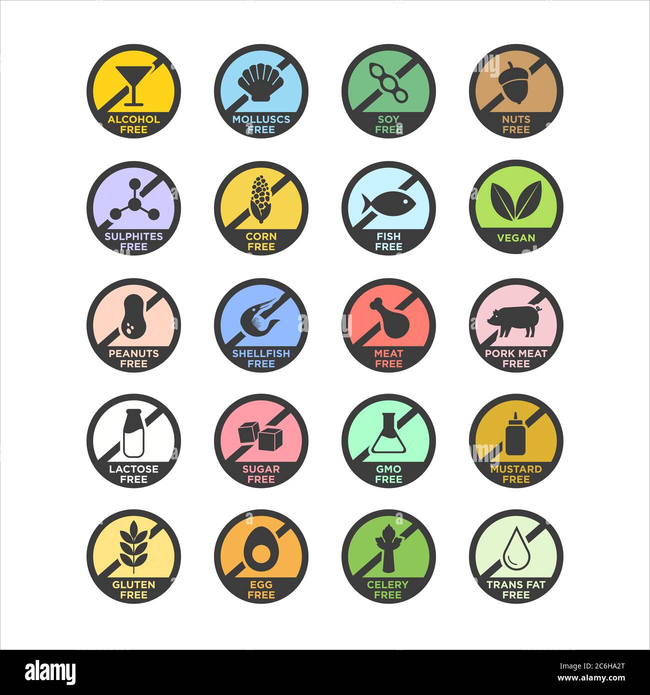 Allergen icons set. Color symbols for food products and restaurant ...