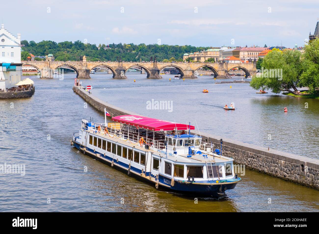 Tour boat, sightseeing cruise boat, river Vltava, Prague, Czech ...