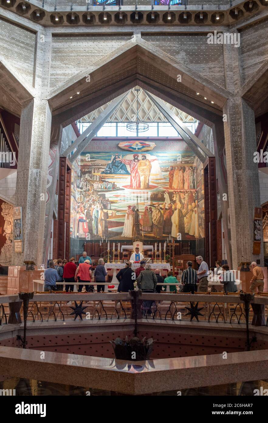 Israel, Nazareth, Basilica of the Annunciation the altar in the upper ...