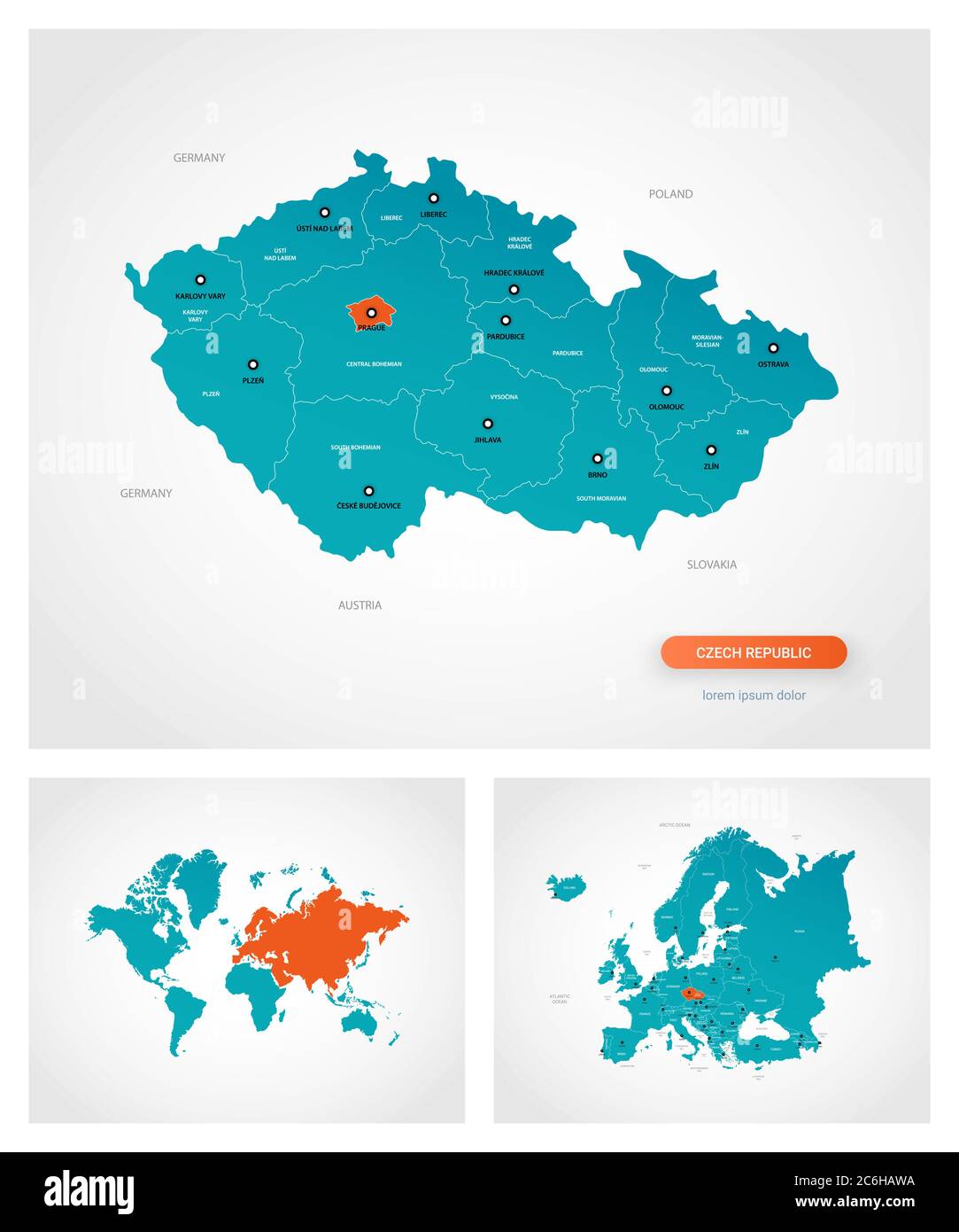 Editable template of map of Czech Republic with marks. Czech Republic ...
