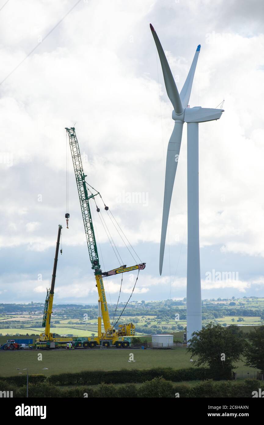 Larkhall, Scotland, UK. 10th July, 2020. Pictured: A huge wind turbine ...