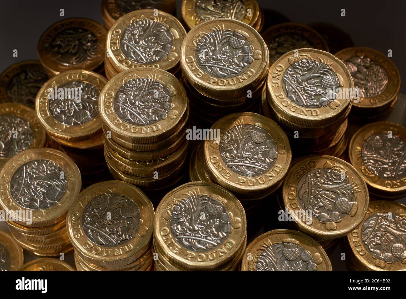 Photograph of stacks of new £1 coins ( in circulation after October ...