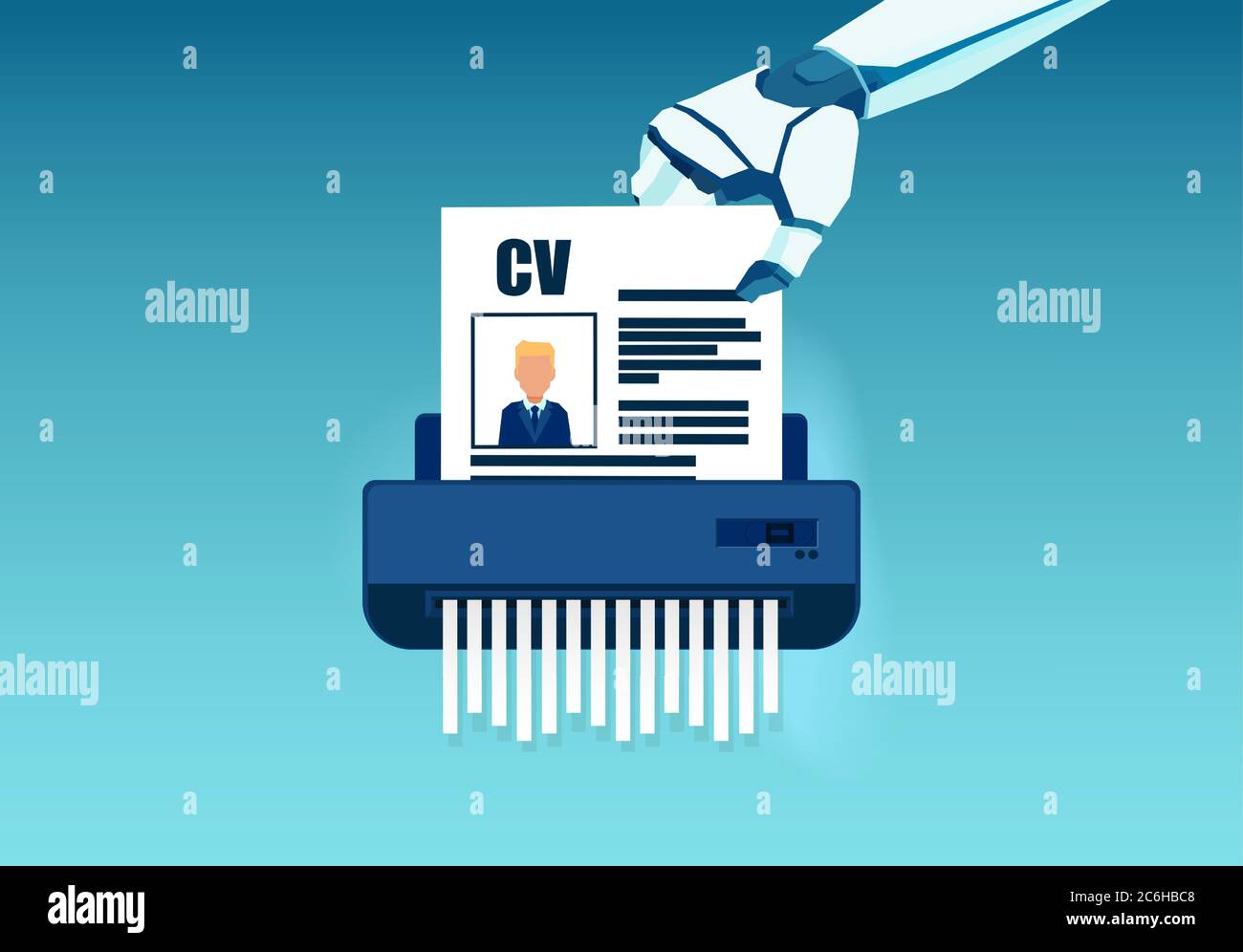 Vector of a robot hand using paper shredder to destroy employee ...