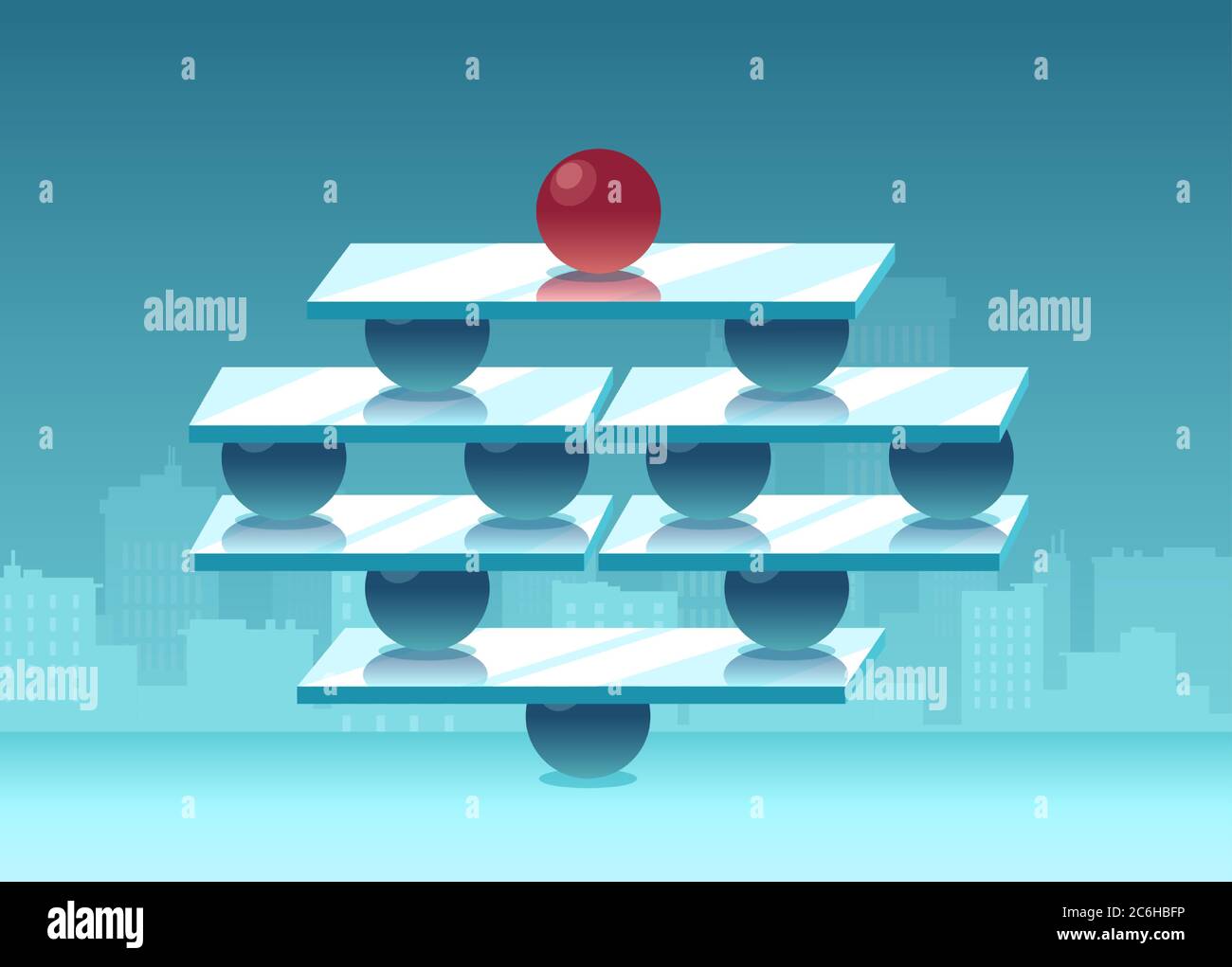 Vector of a balanced geometric structure on cityscape background Stock ...