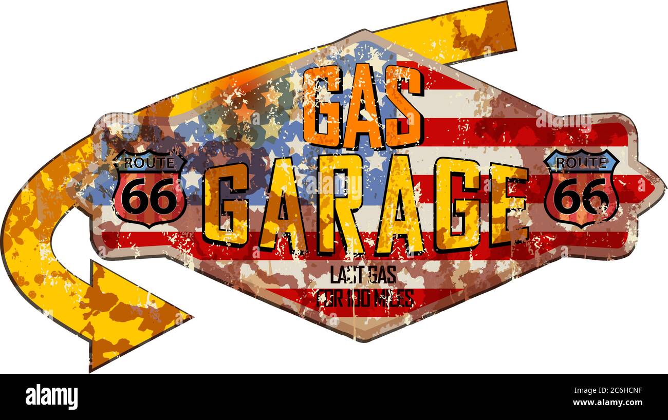 vintage route 66 gas sation sign, retro style vector illustration ...