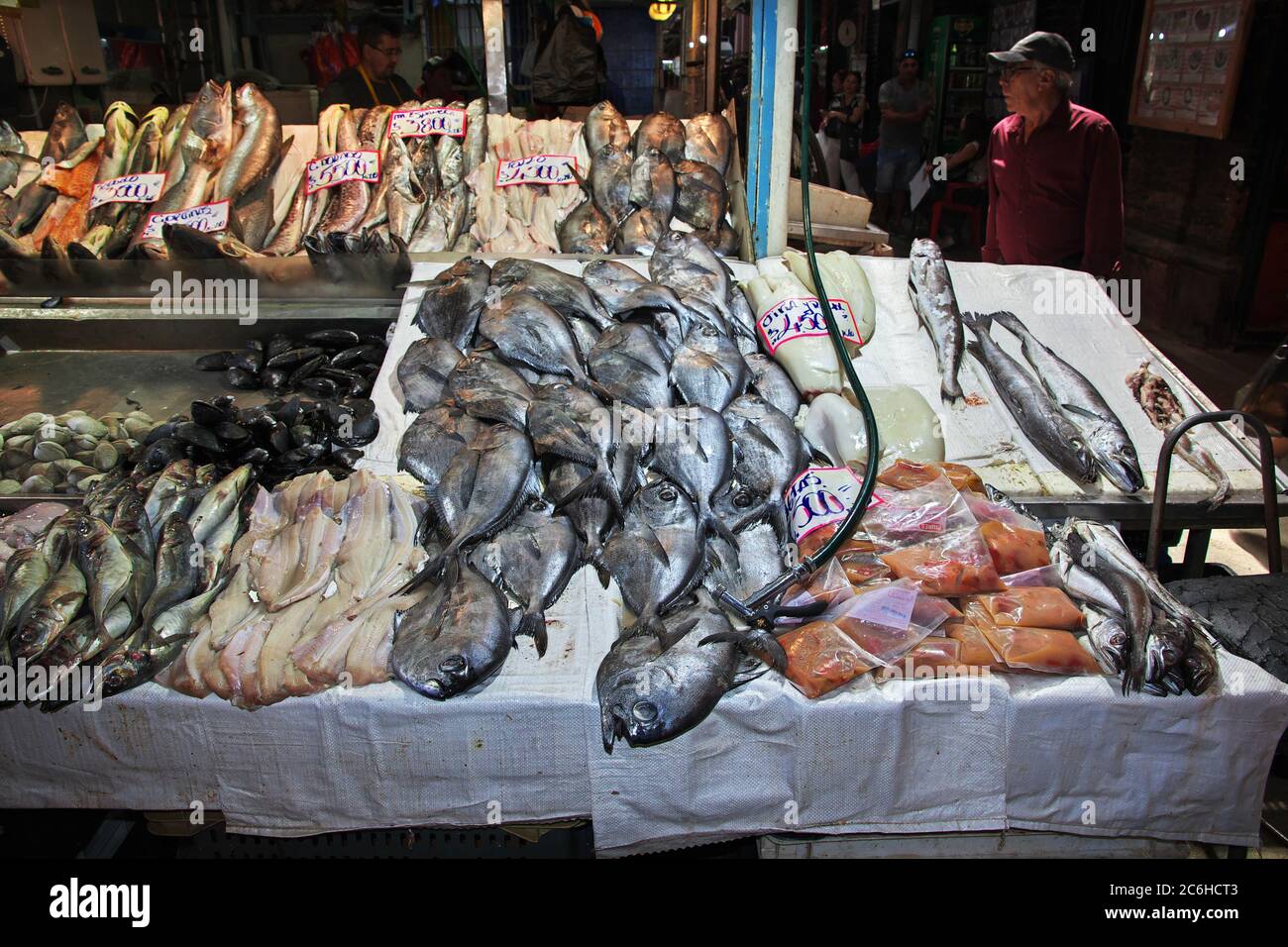 Fish in Mercado Central, Central market in Santiago, Chile Stock Photo ...