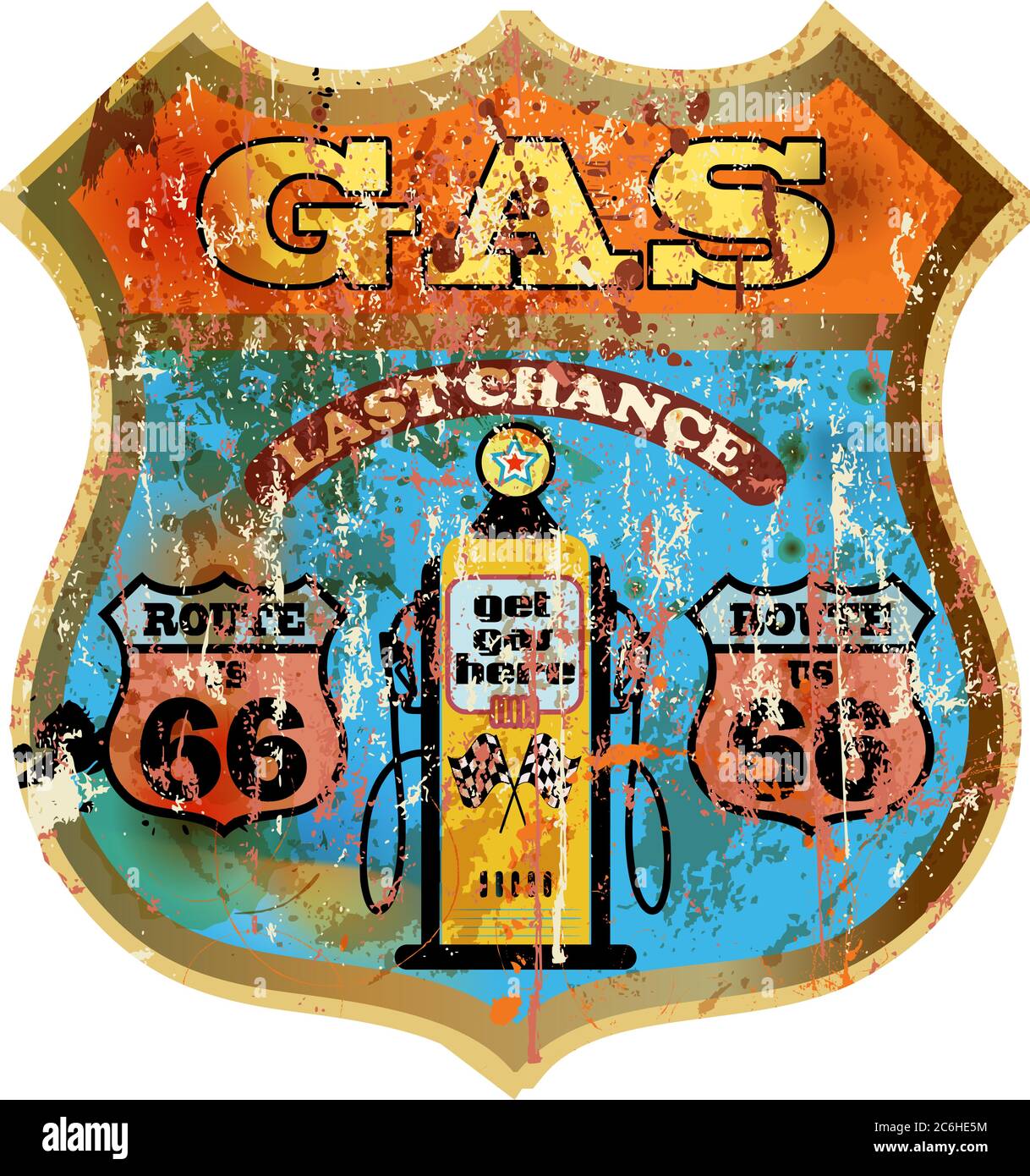 vintage route 66 gas sation sign, retro style vector illustration ...
