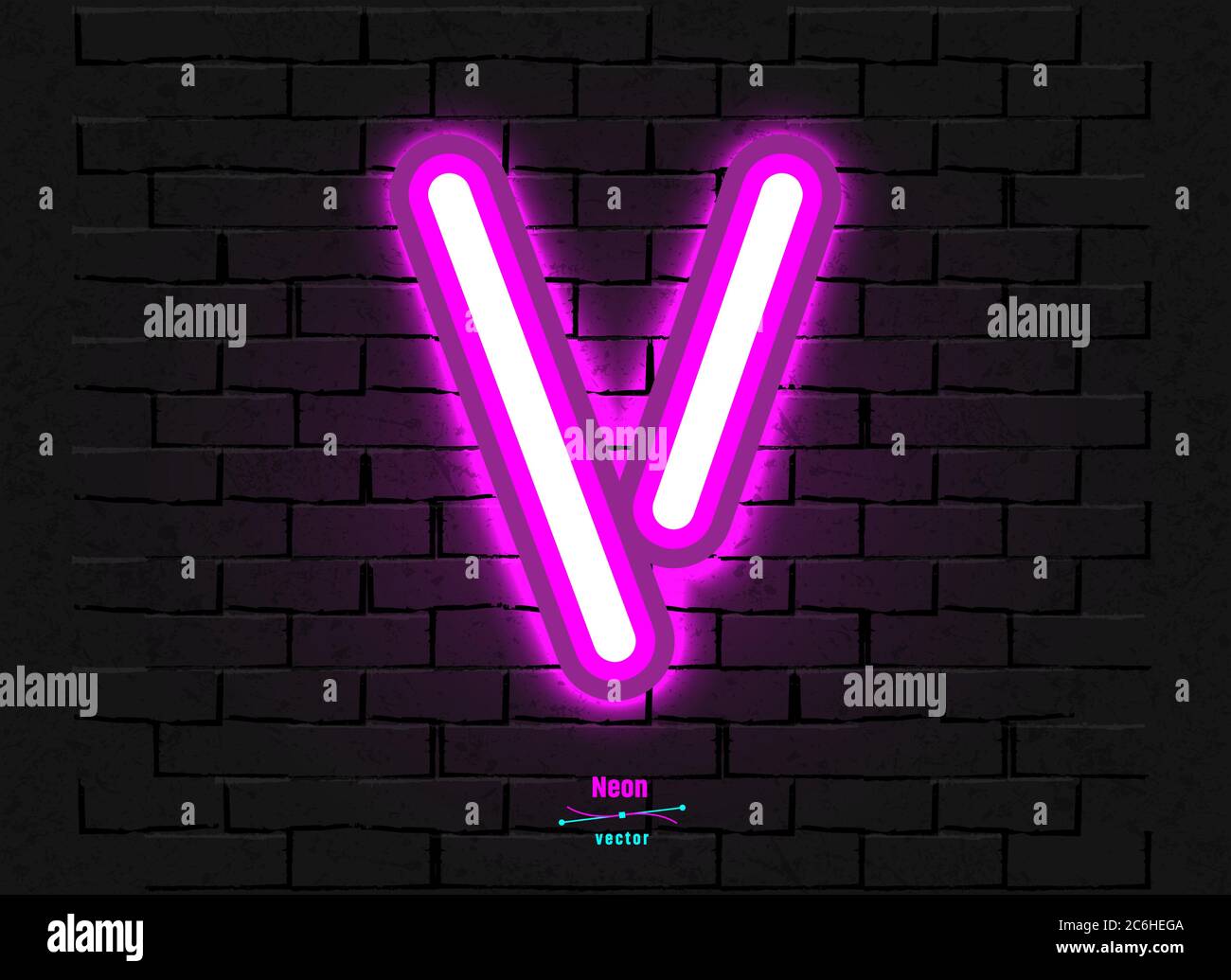 Neon letter on a brick vector backround. Contains mesh Stock Vector ...