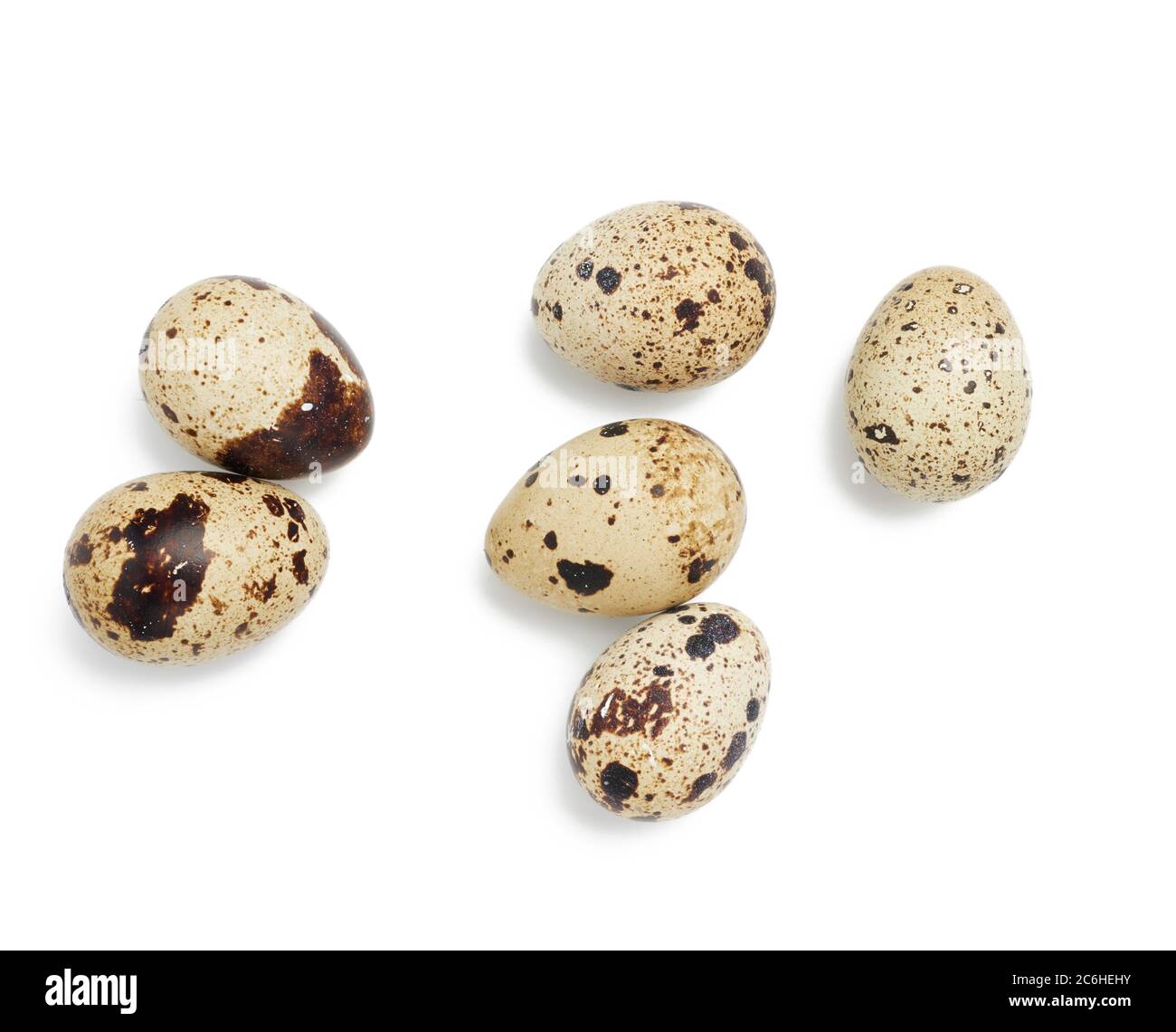 round raw quail eggs isolated on white background, top view Stock Photo ...