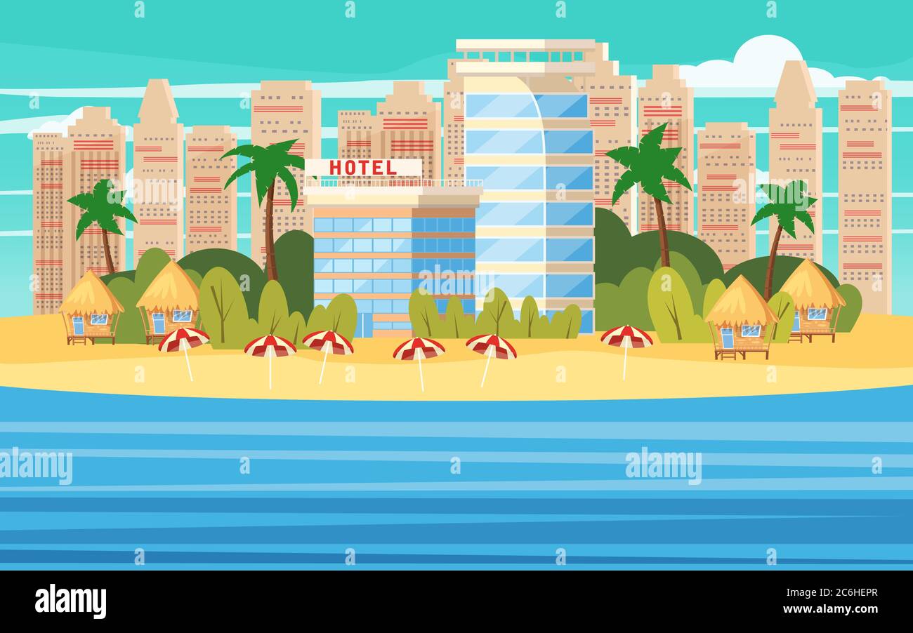 Tropical island, building hotels, vacation, travel, relax, seascape ...