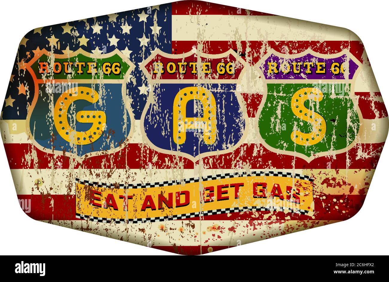 vintage route 66 gas sation sign, retro style vector illustration ...