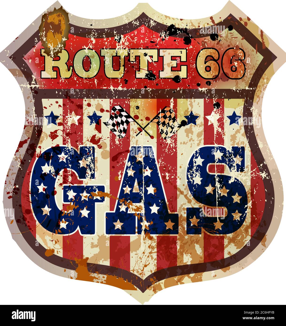 vintage route 66 gas sation sign, retro style vector illustration fictional artwork Stock Vector ...